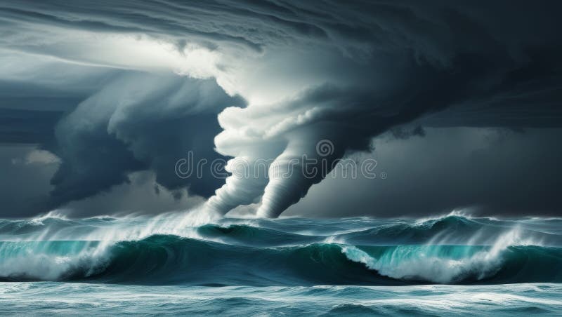Massive Hurricane Swirls Forming Over the Ocean with Dark Skies Stock ...