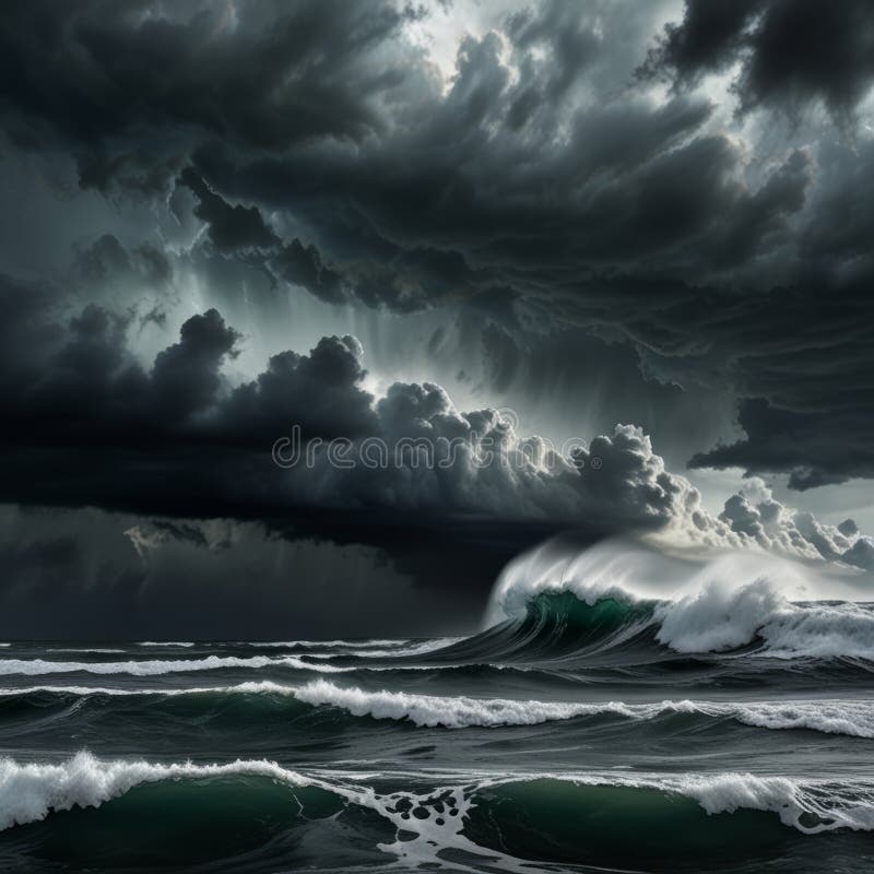 Massive Hurricane Swirls Forming Over the Ocean with Dark Skies Stock ...