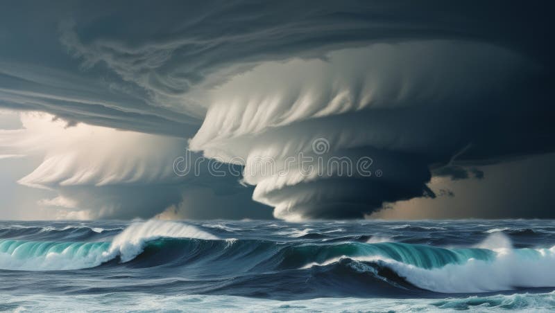 Massive Hurricane Swirls Forming Over the Ocean with Dark Skies Stock ...