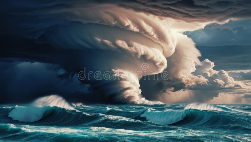 Massive Hurricane Swirls Forming Over the Ocean with Dark Skies Stock ...