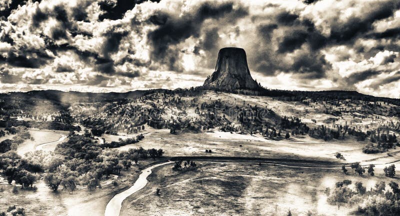 Aerial View of Devils Tower National Monument at Summer Sunset, Wyoming ...
