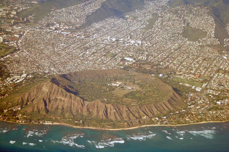 Aerial View of Honolulu and Waikiki Beach from Diamond Head Stock Photo ...