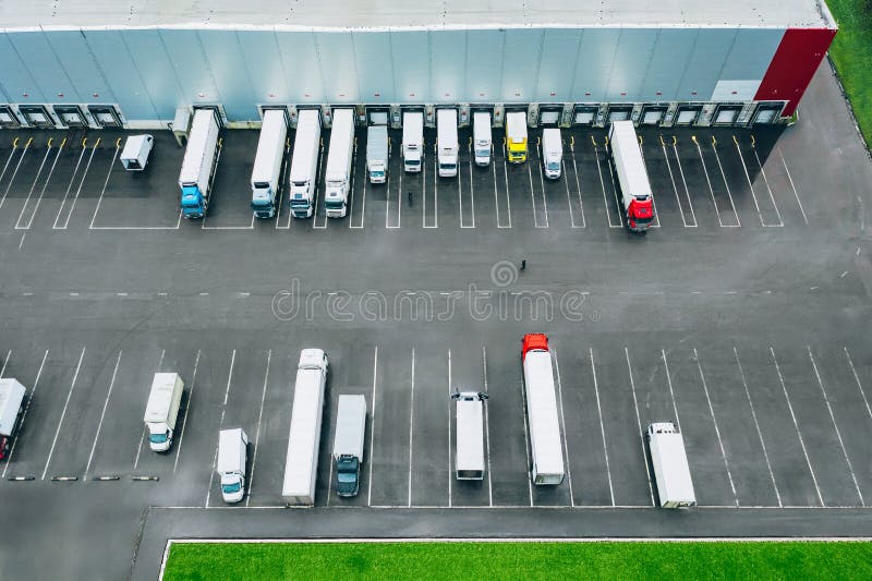 Aerial View Distribution Center Delivery Trucks Loading Warehouse Docks ...