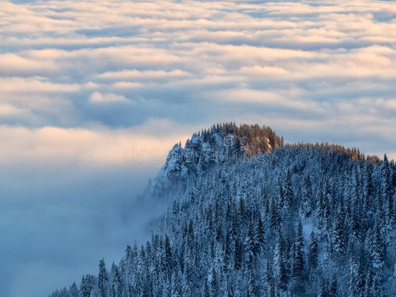 Aerial View of Distant Mountain Peaks Above Clouds in Clear Sunny Blue ...