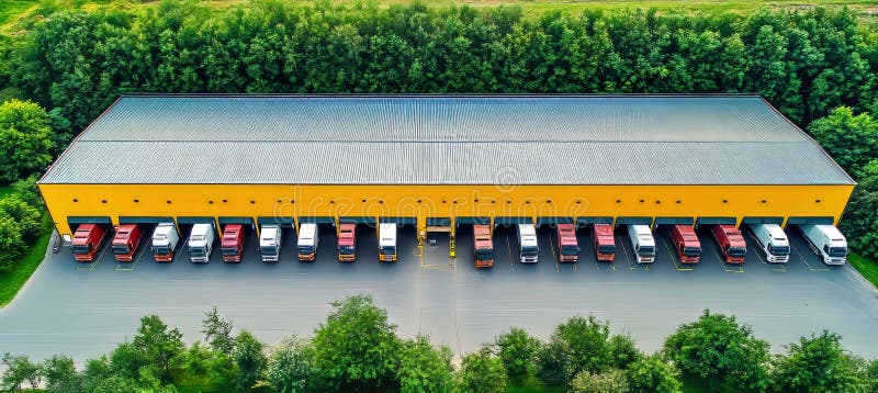 Aerial View of a Distribution Center Delivery Trucks Loading at a ...