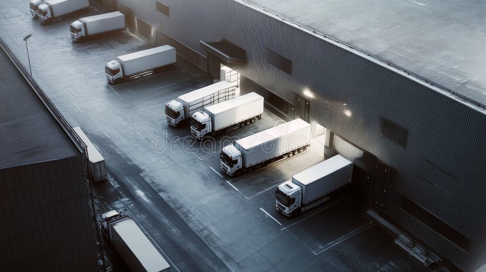 Aerial View of Distribution Center with Trucks at Loading Bays Stock ...