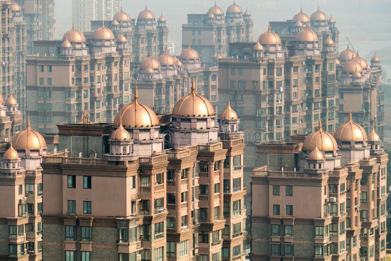 Aerial View of the District in Shanghai with Domes on High-rise ...