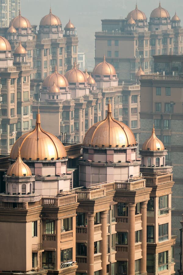 Aerial View of the District in Shanghai with Domes on High-rise ...