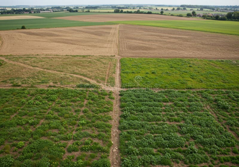 Aerial View of Divided Farmland Showing Various Crops Stock ...