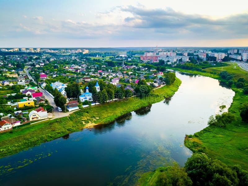 Aerial View of Dnieper River Flowing through Orsha Belarus Stock Image ...