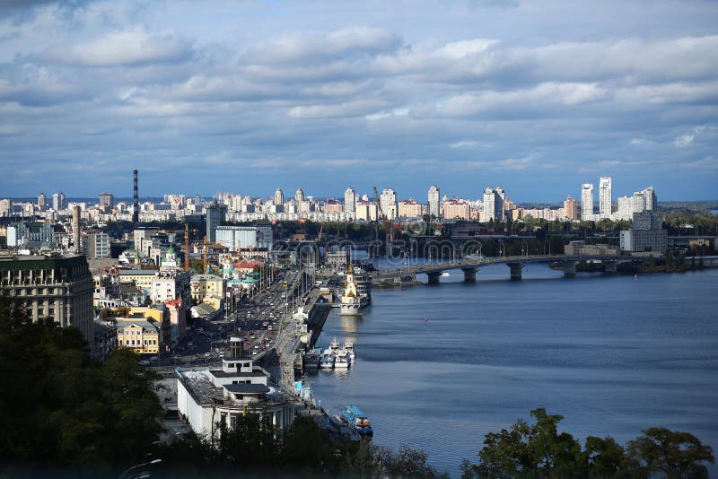 Aerial View at the Dnipro River and Downtown Kyiv Editorial Photo ...