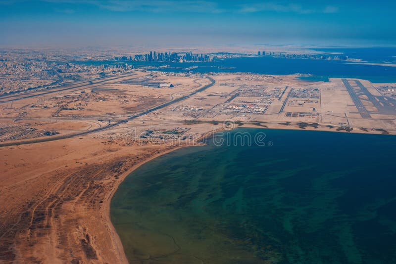 Doha in Qatar aerial view stock image. Image of life - 129017191