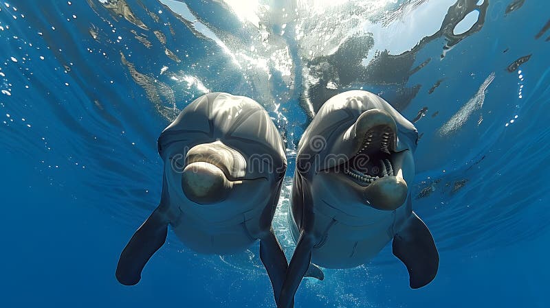 Aerial View of Dolphins in the Blue Sea. Stock Illustration - Illustration of swim, blue: 342969410
