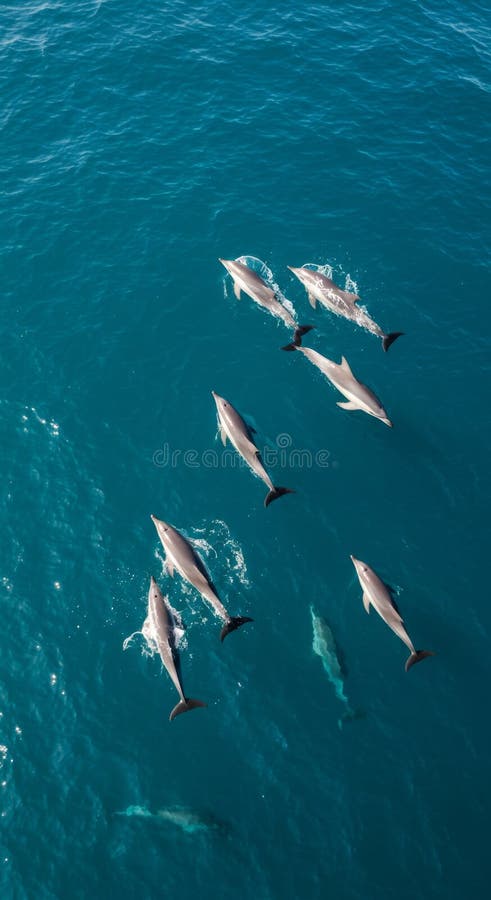 Aerial View of Dolphins Swimming in Blue Ocean Stock Illustration - Illustration of natural ...