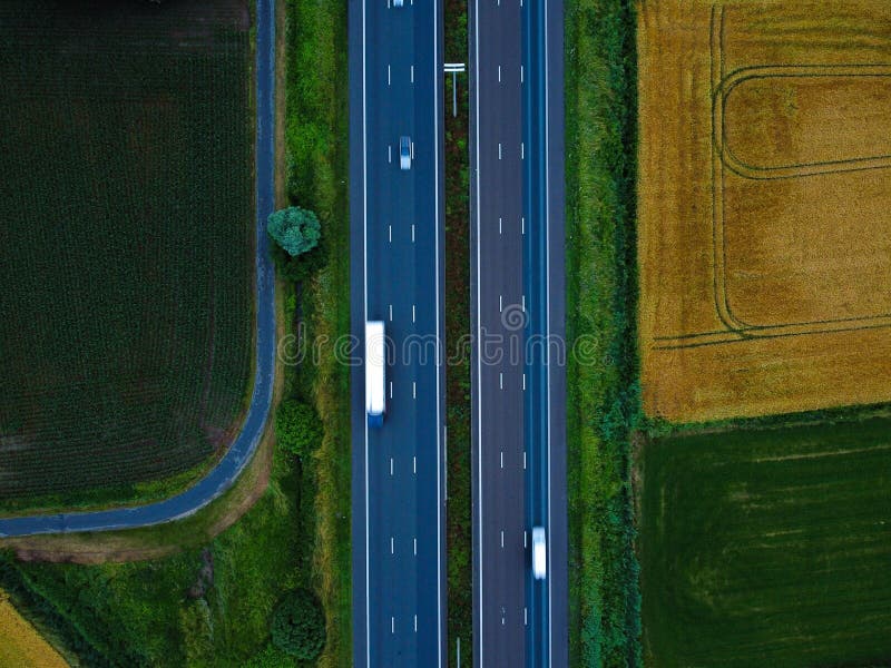 Aerial View of Double-way Road with Light Traffic Stock Image - Image ...