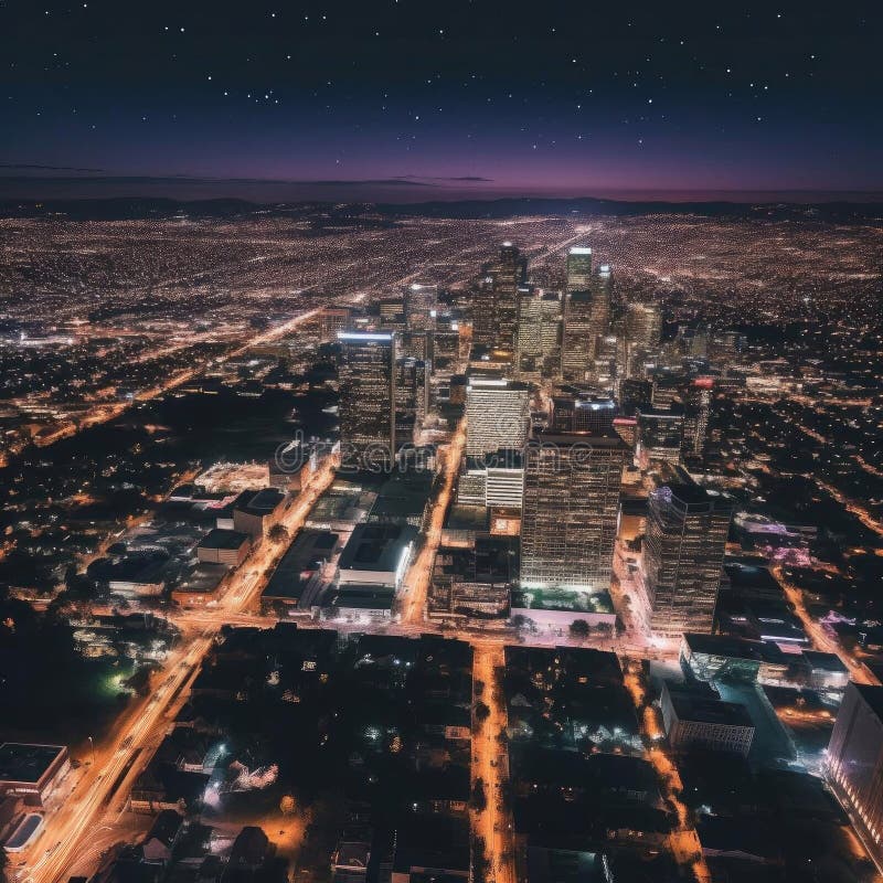 Aerial View of Downtown Area at Night Stock Illustration - Illustration ...