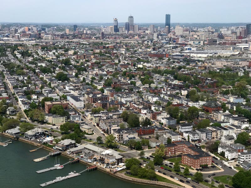 Aerial View Downtown Boston, MA Stock Image - Image of trees, homes ...