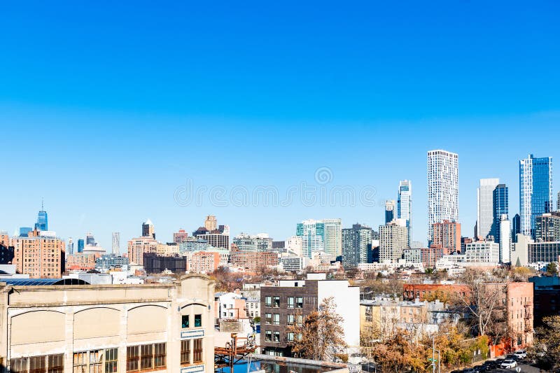 Aerial View of Downtown Brooklyn and Manhattan Seen from a Rooftop in ...