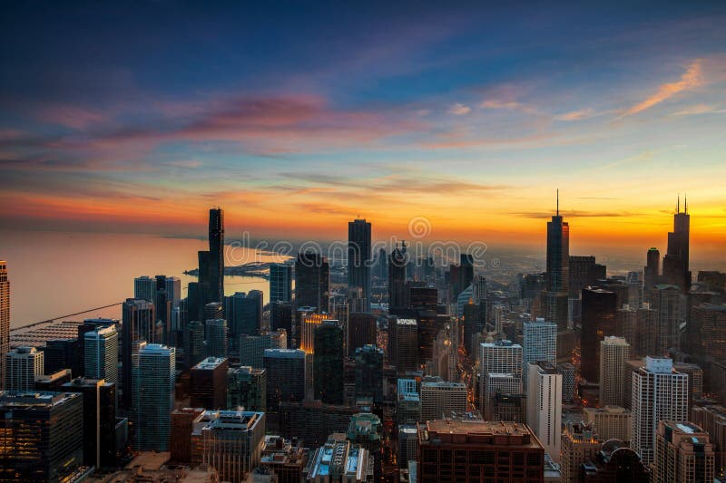 Downtown Chicago at Dusk stock photo. Image of sunset - 354856366