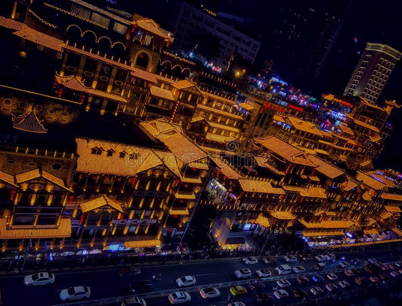 Aerial View of Downtown Chongqing at Night Stock Image - Image of ...
