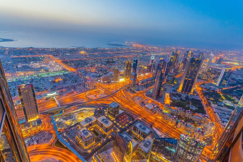 Aerial View of Downtown Dubai at the Sunset Stock Image - Image of view ...