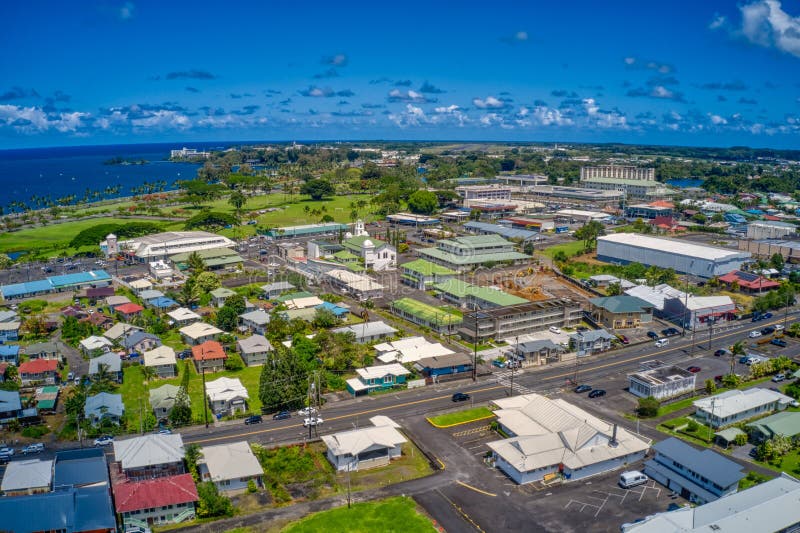 Aerial View of Downtown Hilo, Hawaii during Summer Stock Photo - Image ...