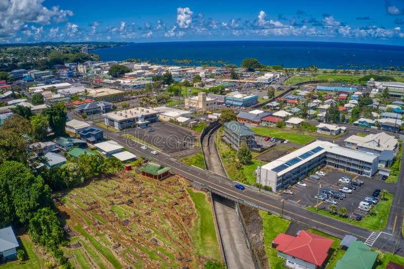 Aerial View of Downtown Hilo, Hawaii during Summer Stock Image - Image ...