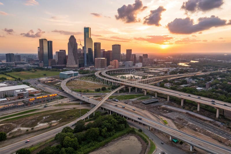 Aerial View of Downtown and Interstate I45 Stock Illustration ...