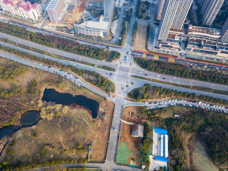 Aerial View of Downtown Intersection Stock Photo - Image of korea ...