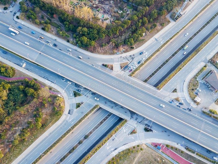 Aerial View of Downtown Intersection Stock Photo - Image of vertical ...