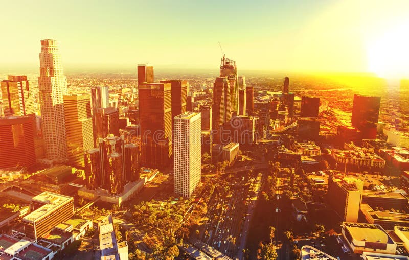 Aerial View of a Downtown LA Stock Photo - Image of california ...