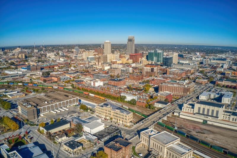 Aerial Shot of Downtown Omaha in Nebraska in Autumn Stock Image - Image ...