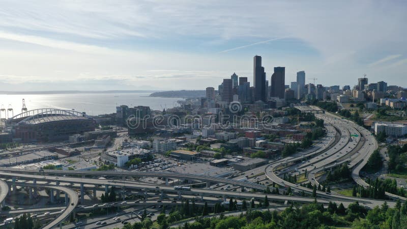 Aerial View of Downtown Seattle Washington Stock Image - Image of ...