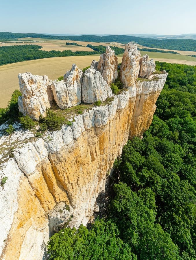 Aerial View of a Dramatic Cliff Face with Unique Rock Formations Stock ...