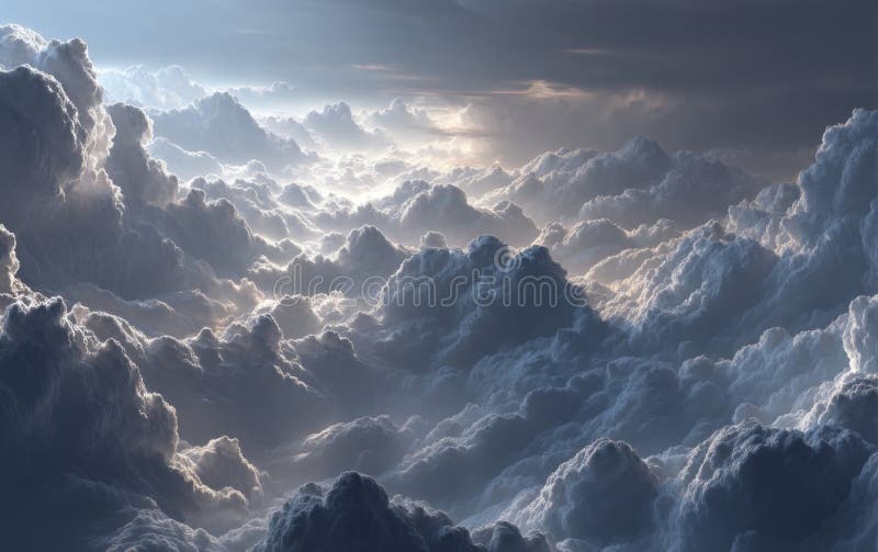 Aerial View of Dramatic Cloudscape with Sunlight Stock Illustration ...