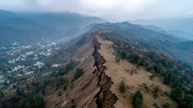 Aerial View of Dramatic Landslide on Hilly Landscape, with Erosion ...