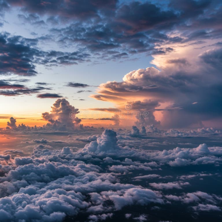 Aerial View of Dramatic Sunset Cloudscape Stock Illustration - Illustration of wonder, wide ...