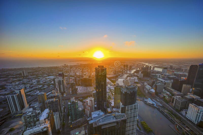 Aerial View Dramatic Sunset Melbourne City Skyline Stock Photos - Free ...