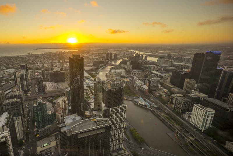 Aerial View of Dramatic Sunset at Melbourne City Skyline Stock Photo ...