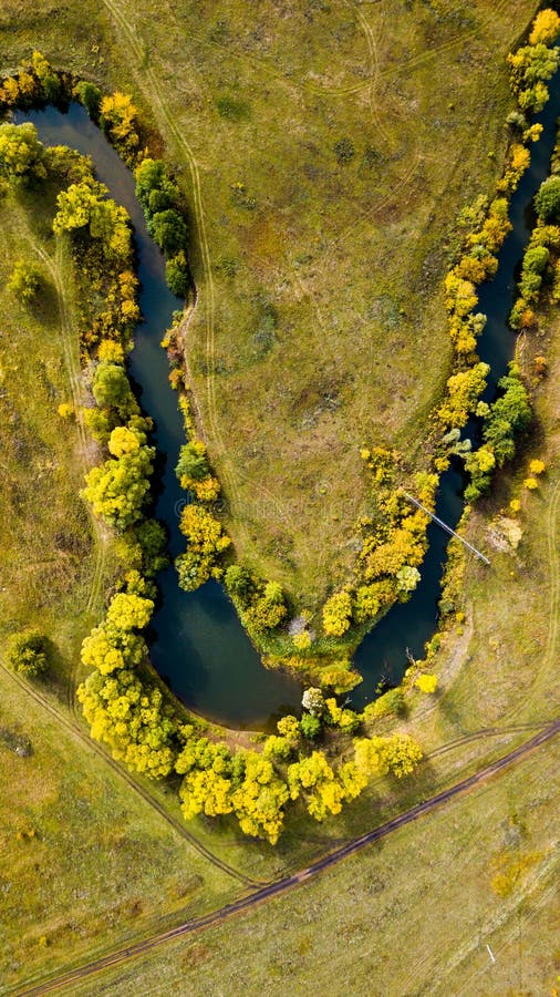Aerial View of Autumn Smile Shaped River Stock Image - Image of spring ...