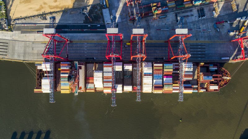 Aerial View with Drone Container Ship is Loading in a Harbor Editorial ...