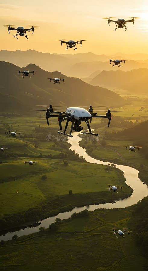 Aerial View from Drone Flying in the Air. 3d Illustration. High ...