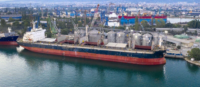 A Large Ship Ready To Loading Grain for Export. Water Transport Stock ...