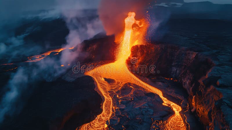 Aerial View by Drone of Lava River from Volcano Stock Image - Image of ...