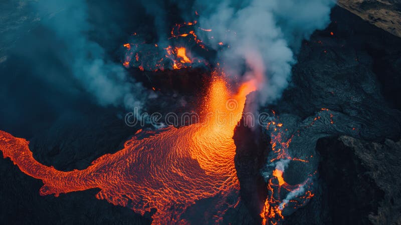 Aerial View by Drone of Lava River from Volcano Stock Photo - Image of ...