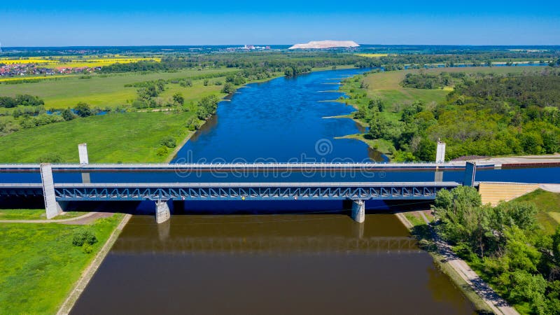 Aerial View from the Drone of Magdeburg Water Bridge, Germany Stock ...