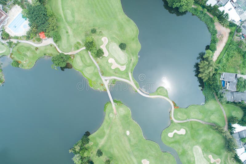 Aerial View Drone Shot of Beautiful Golf Field High Angle View Stock ...