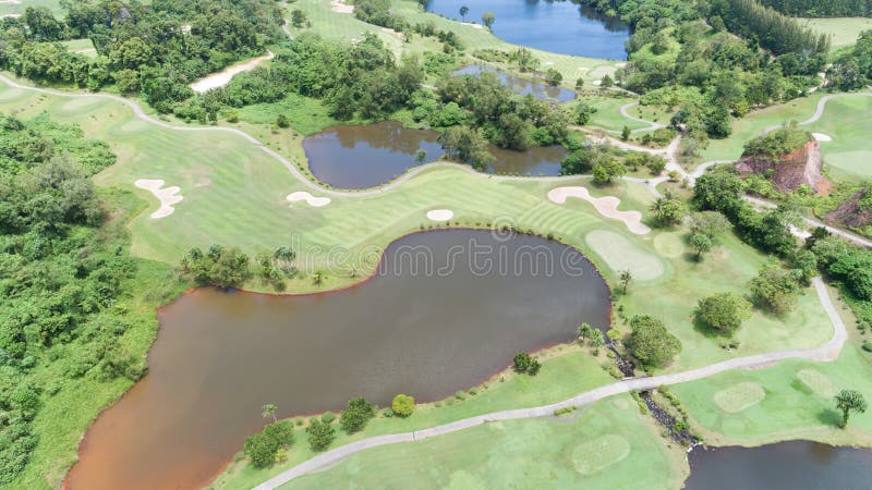 Aerial View Drone Shot of Golf Course. Stock Image - Image of land ...