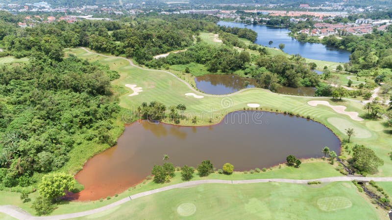 Aerial View Drone Shot of Golf Course Stock Photo - Image of golfing ...