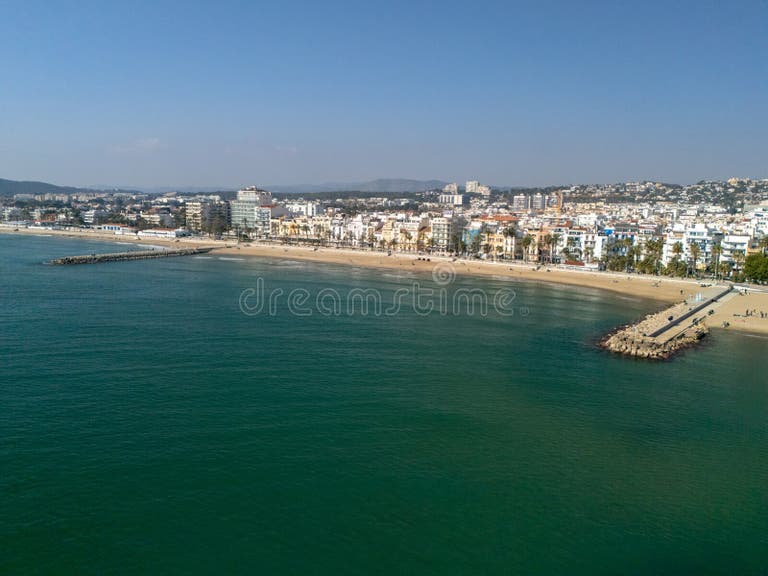 Aerial View with Drone of Sitges Beach Stock Photo - Image of ...